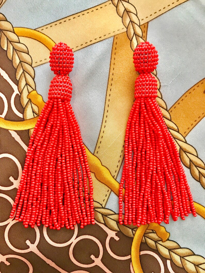 Long Seed Bead Tassel Earrings Etsy
