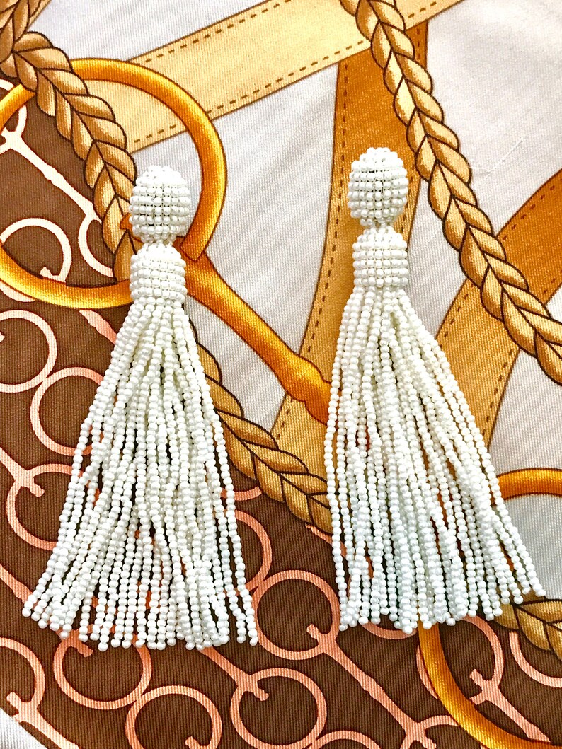 Long Seed Bead Tassel Earrings Etsy
