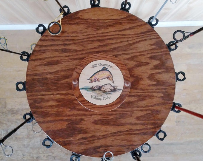 Personalized Rotating Oak Fishing Rod Reel Display Rack - Etsy