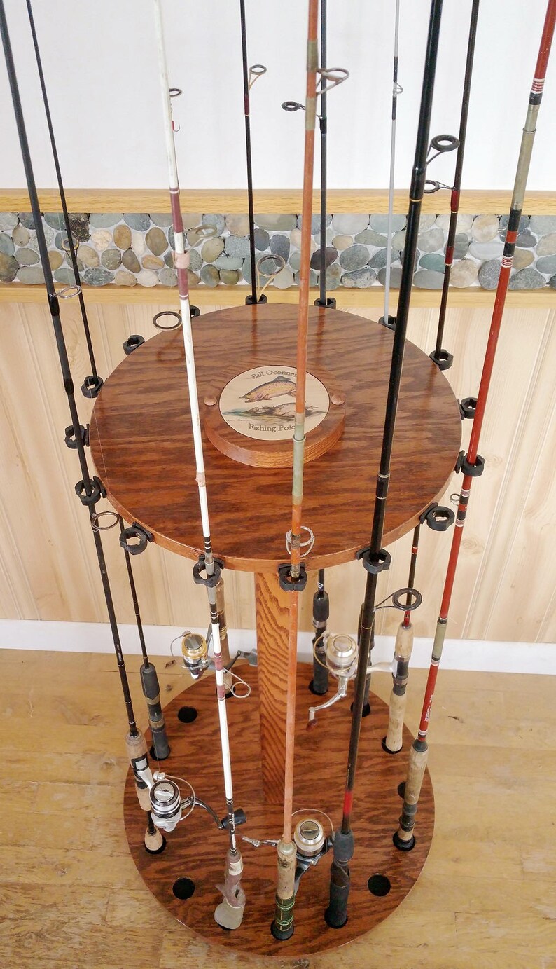 Personalized Rotating Oak Fishing Rod Reel Display Rack 16-pole - Etsy