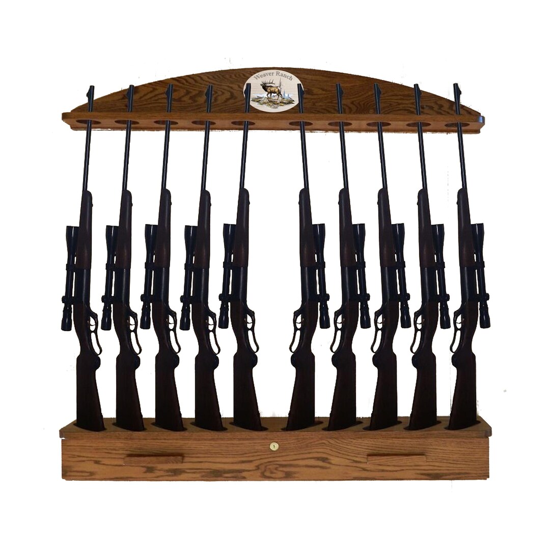 Personalized Solid Oak Wall-mounted Gun Rack With Locking Ammo Cabinet ...