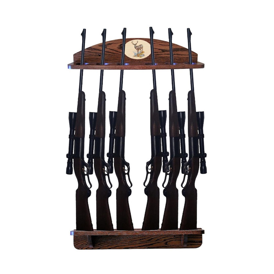 Personalized Gun Rack, Wall Mounted, Beautiful Oak, Vertical Rifle ...