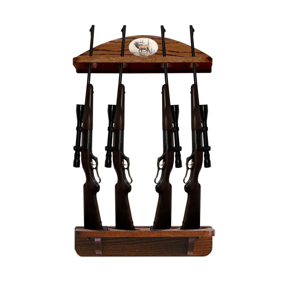 Hunting Gun Rack Solid Oak Wall Mount for Rifles & Shotguns Deer, Elk ...