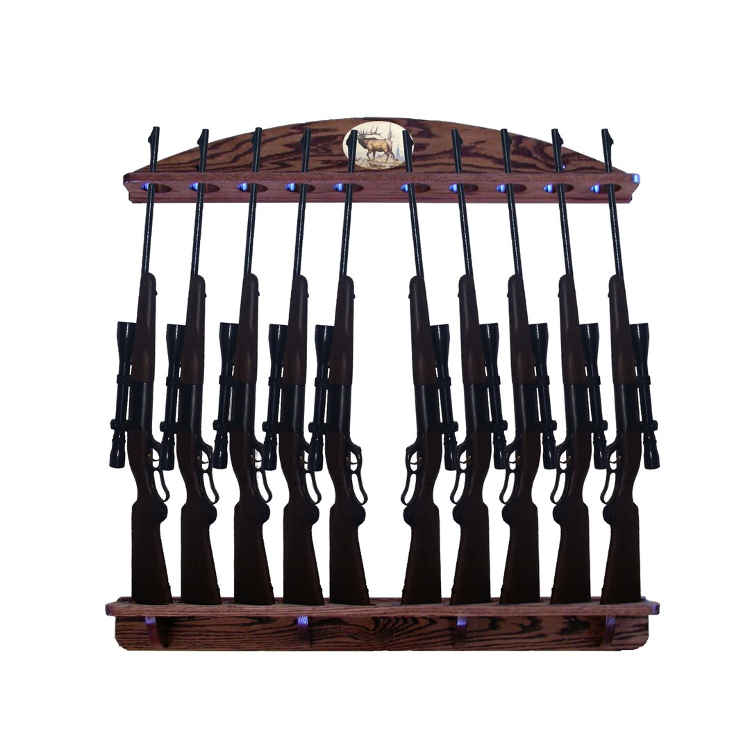 Personalized 10-gun Rack - Solid Oak Wall Mount for Rifles & Shotguns ...
