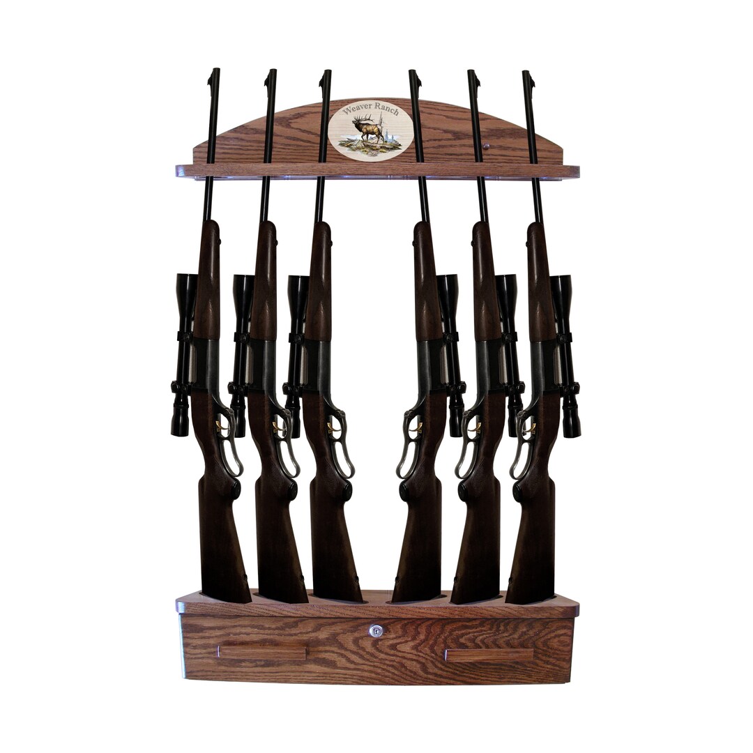Personalized 6-gun Solid Oak Wood Gun Rack With Locking Ammo Cabinet ...
