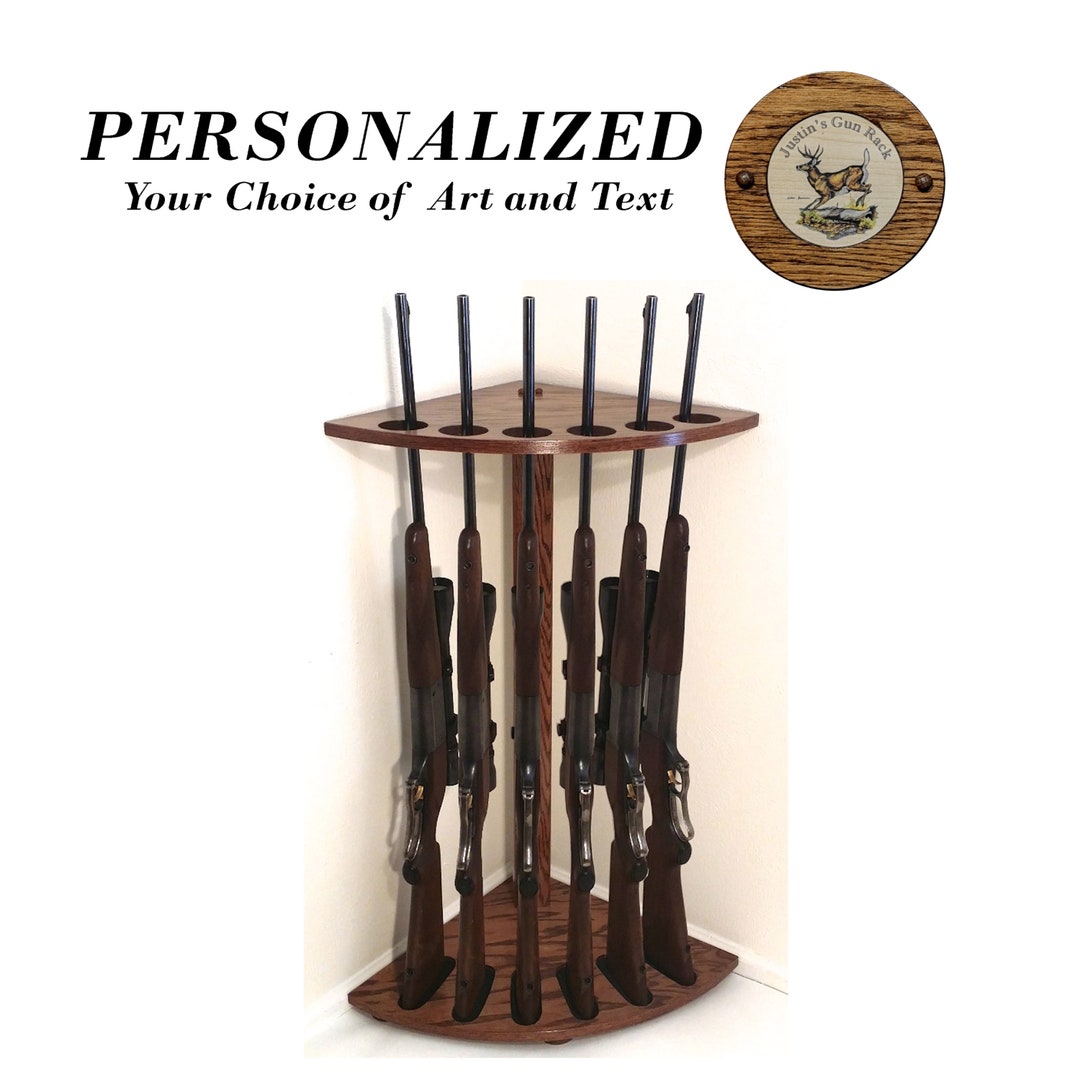 Personalized Corner Gun Rack 6-gun Oak Rifle / Shotgun Display - Etsy