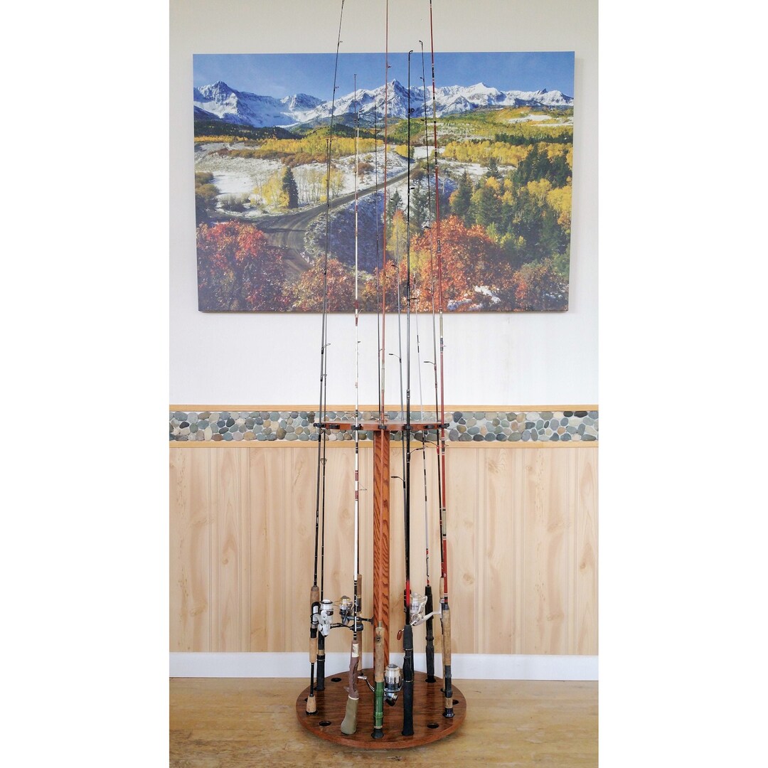 Rotating Fishing Rod Reel Display Rack 16-pole Oak Wood - Etsy