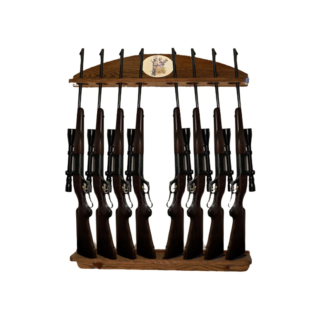 Personalized 8-gun Solid Oak Wall Mount Rack for Rifles and Shotguns ...