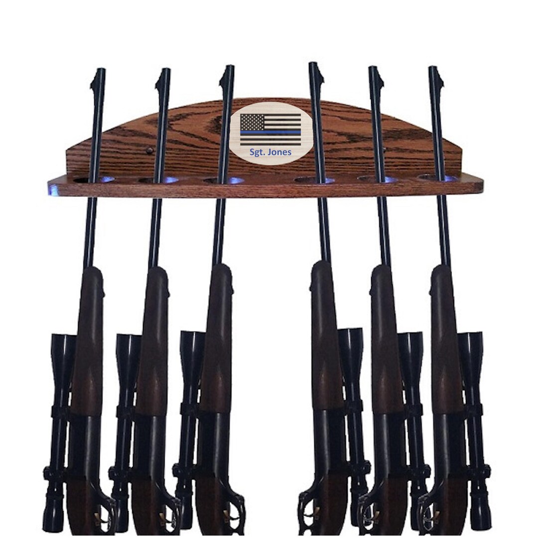 Police Gun Rack - Personalized Solid Oak Gun Rack for Rifles & Shotguns ...