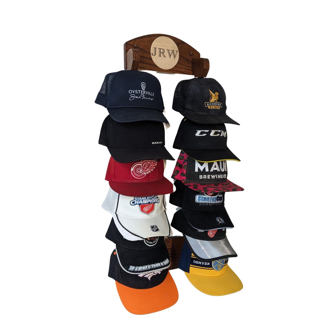 Personalized Hat Rack Solid Oak Wall Mount Baseball Cap Display Rack ...