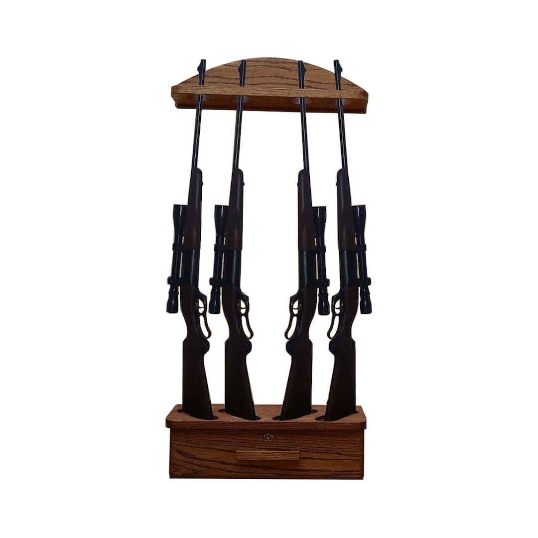 Gun Rack With Locking Ammo Cabinet 4-gun Solid Oak Vertical Wall ...