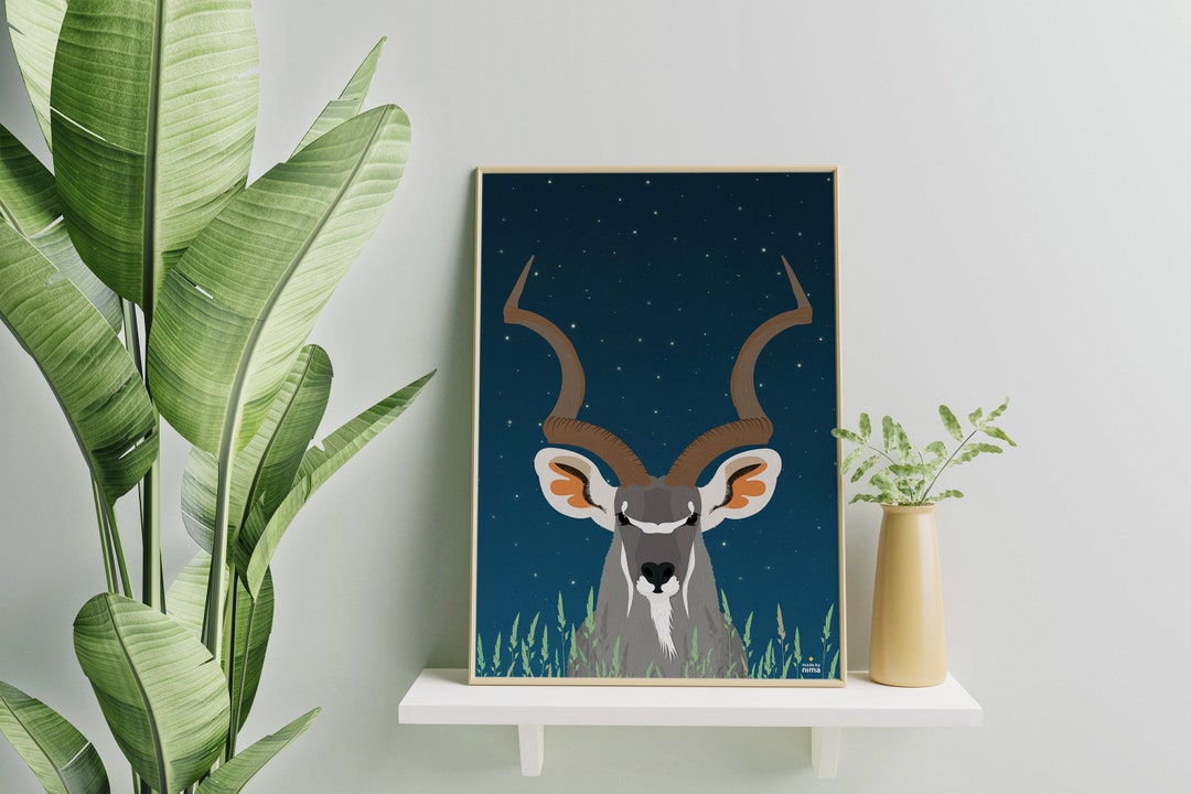 A2 A4 50 X 70 Cm Vector Illustration Kudu at Night Portrait Poster ...
