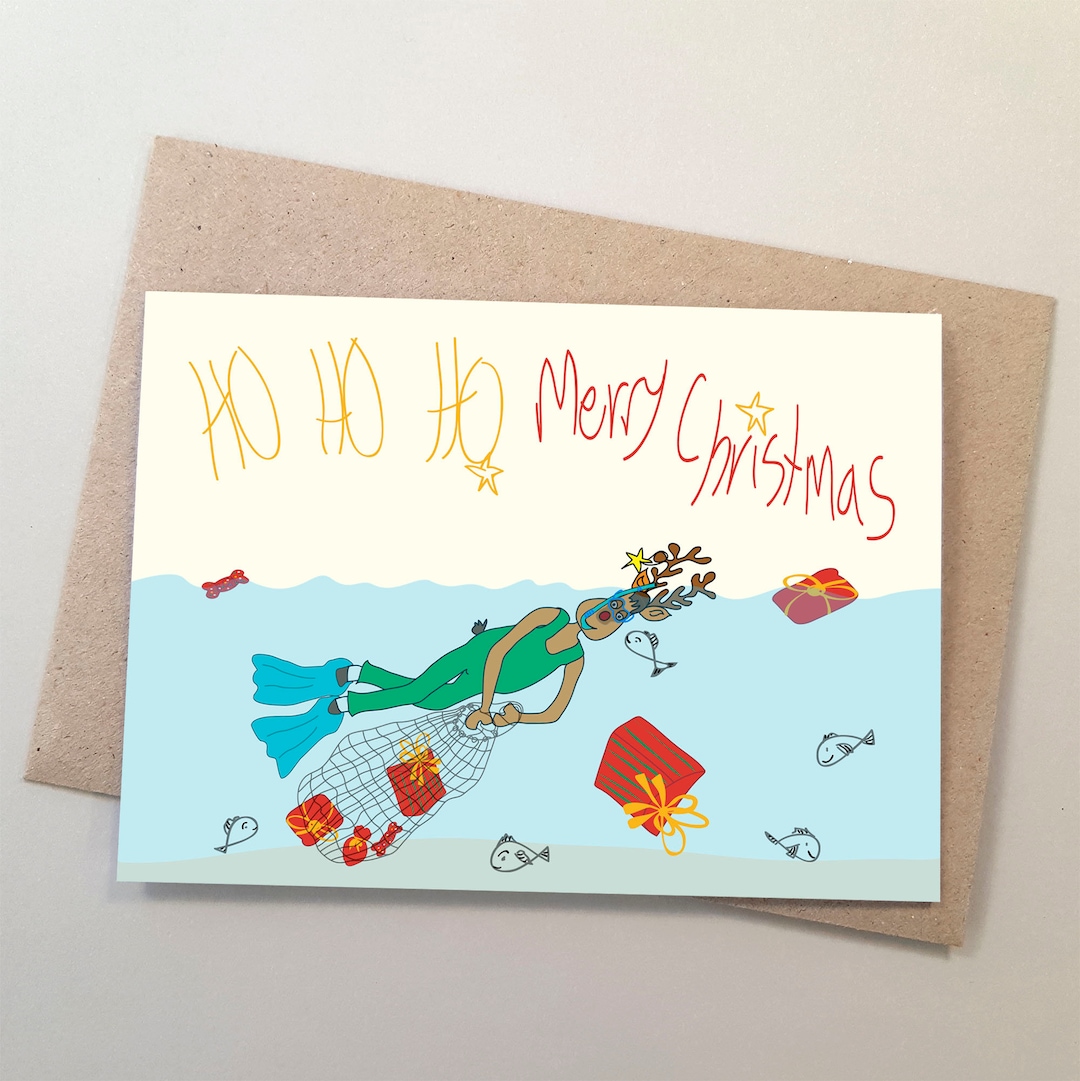 Christmas Rudolph Swimming Fun Card Christmas Whimsical - Etsy