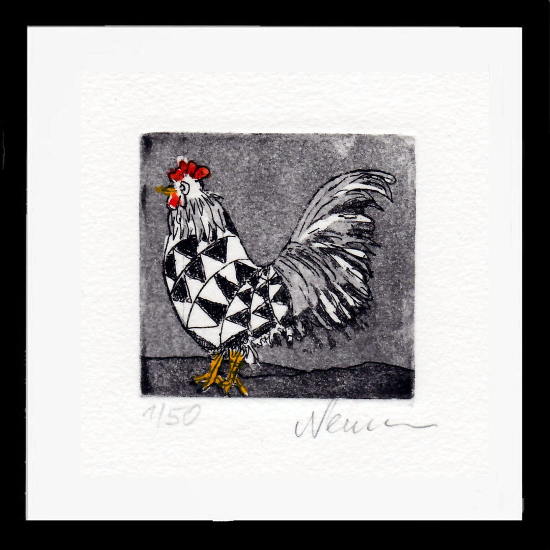 Rooster and Hen 3 Motifs to Choose From Original Etching, Collector's ...