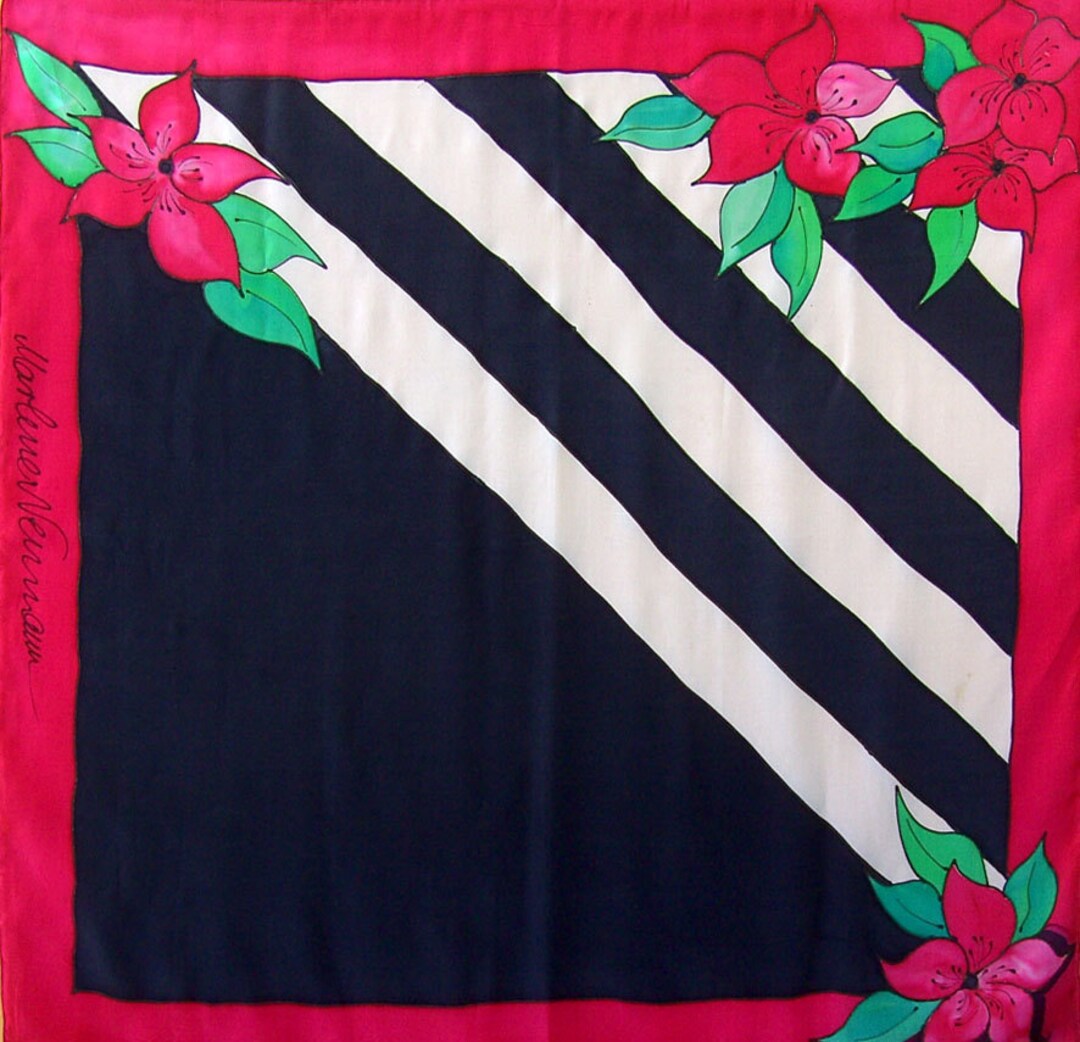 Silk Scarf Hand Painted Square 90x87 Cm Top Design, Pure Silk Top Black ...