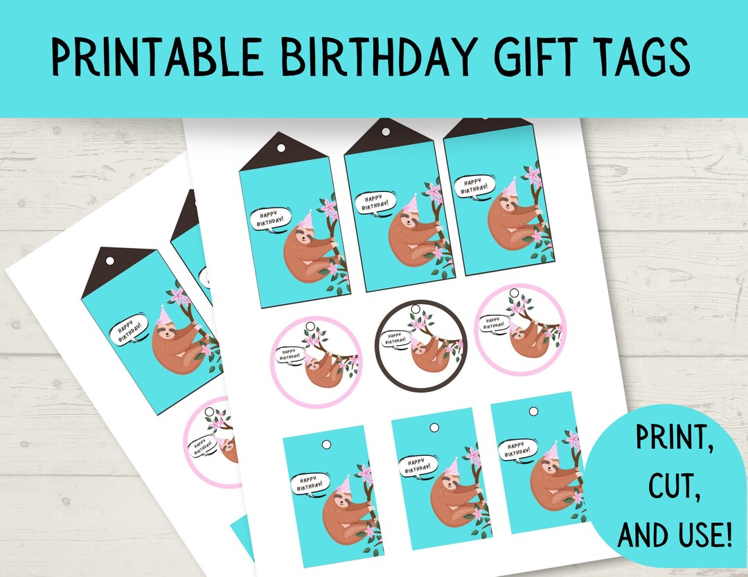 Sloth Birthday Gift Tags - Etsy