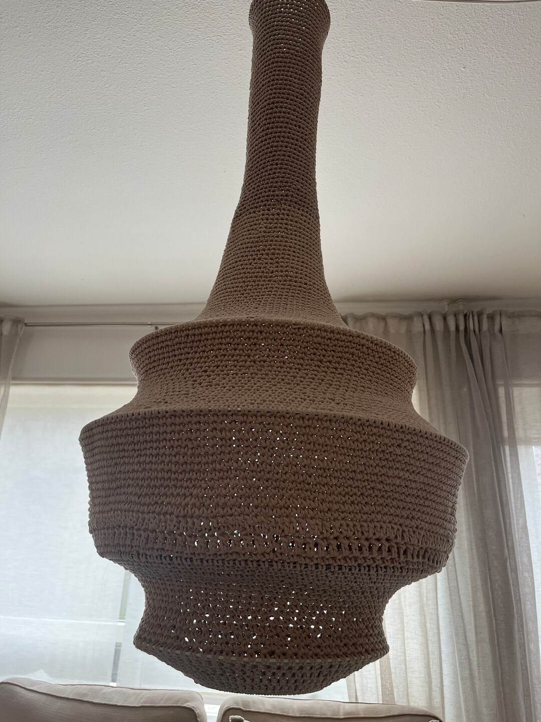 Sand-colored Crochet Hanging Lamp sandy, Chandelier Crocheted With ...