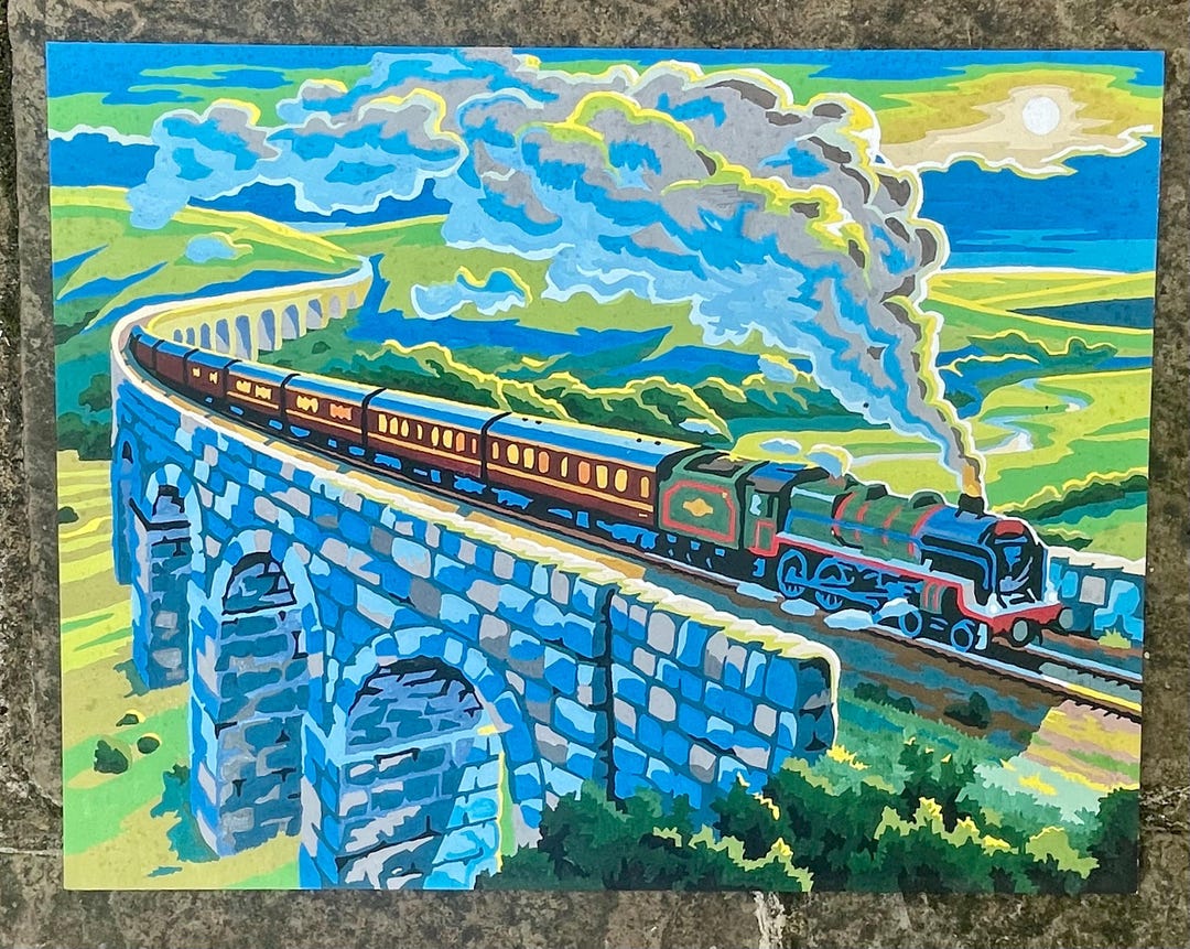 Vintage Completed Paint by Numbers - Steam Trains - Kitsch Decor - Wall ...