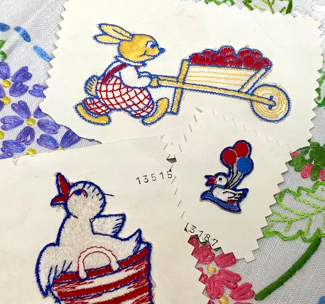 3 Vintage Embroidered Patches - French Vintage - Vintage Sewing Project ...