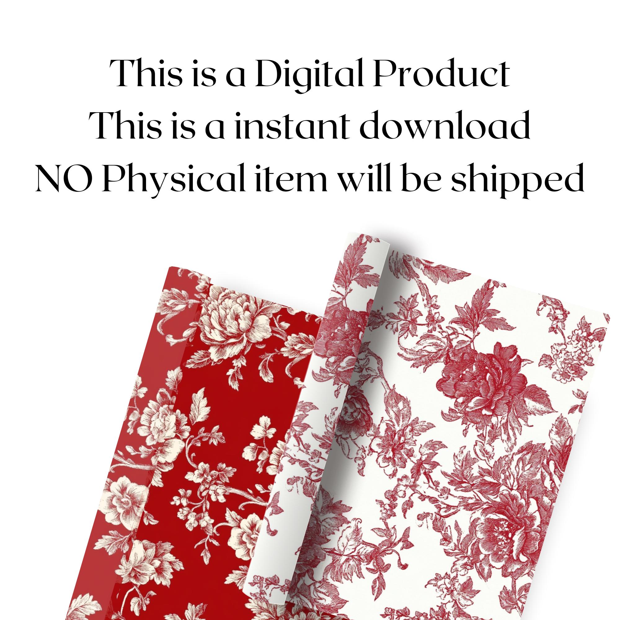 Red Seamless Pattern, Toile De Jouy, Digital Paper, Vintage Floral ...