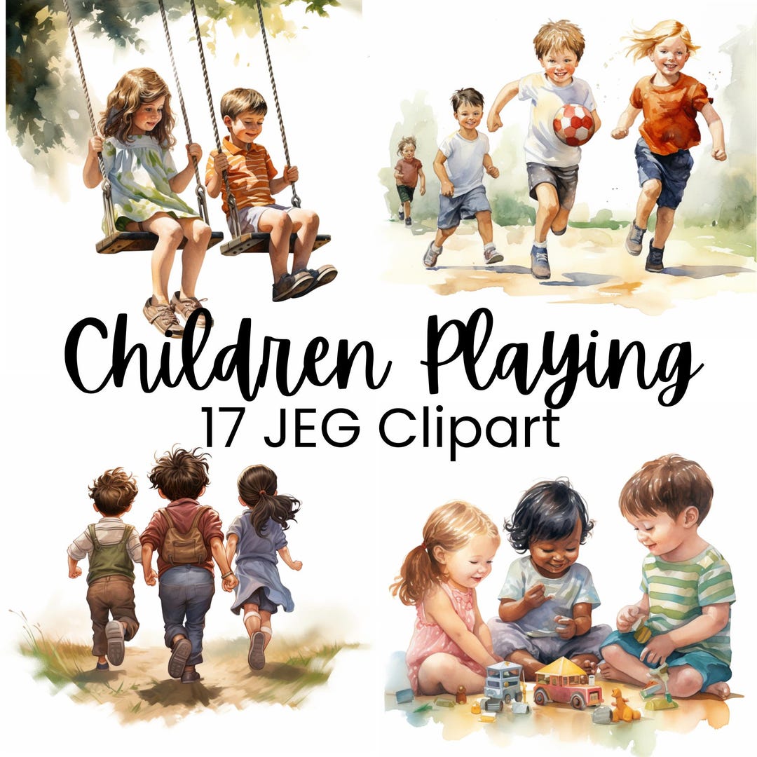Children Playing Clipart, Watercolor Kids Clipart, Digital Download for ...