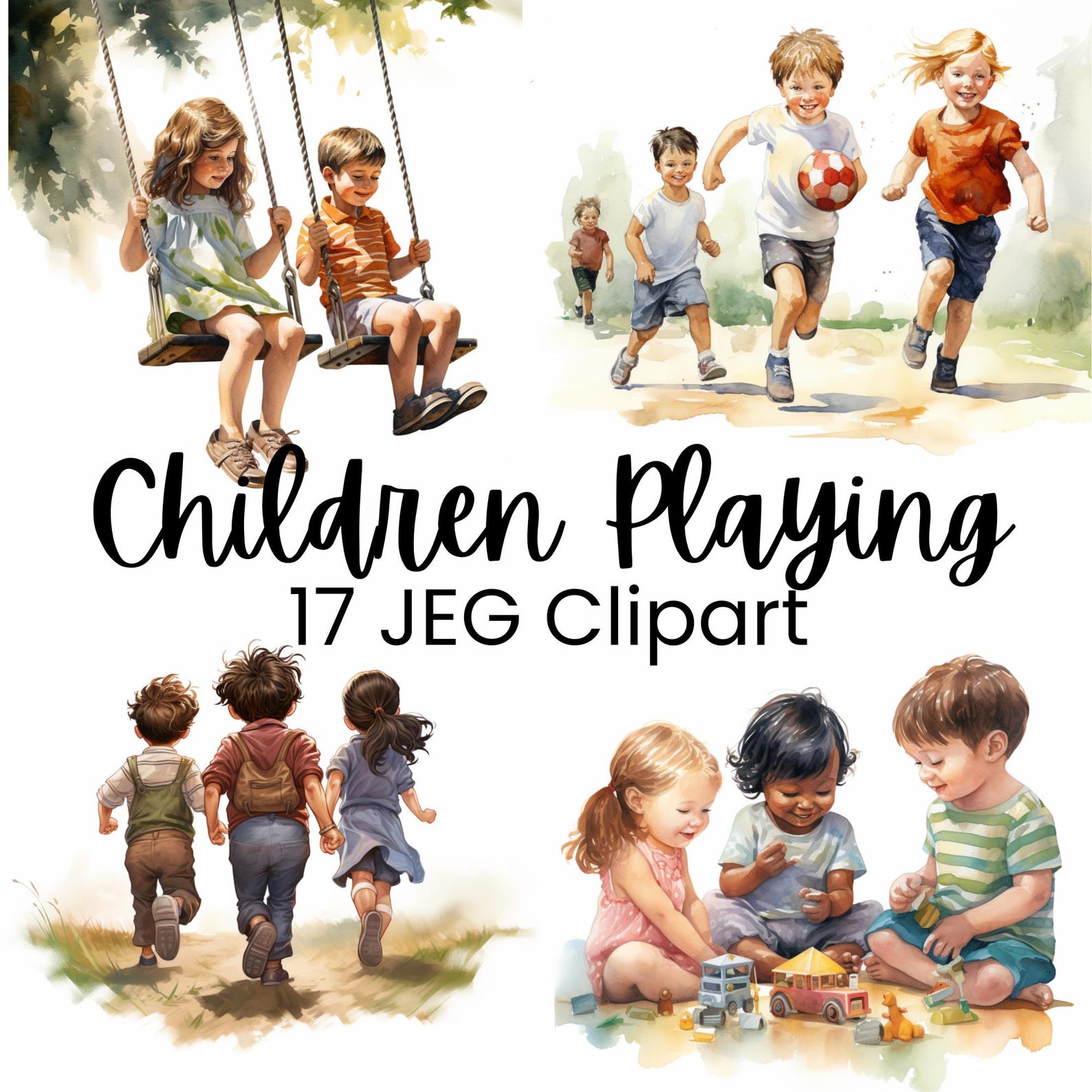 Children Playing Clipart, Watercolor Kids Clipart, Digital Download for ...