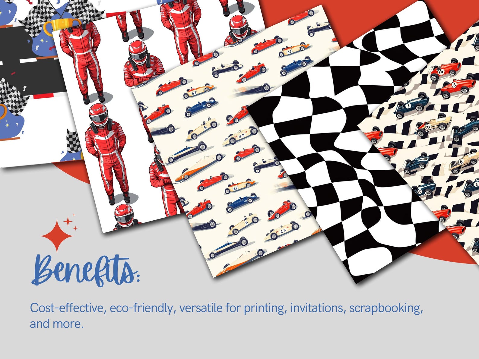 Race Car Seamless Pattern, Digital Paper for Scrapbooking, Vintage Car ...