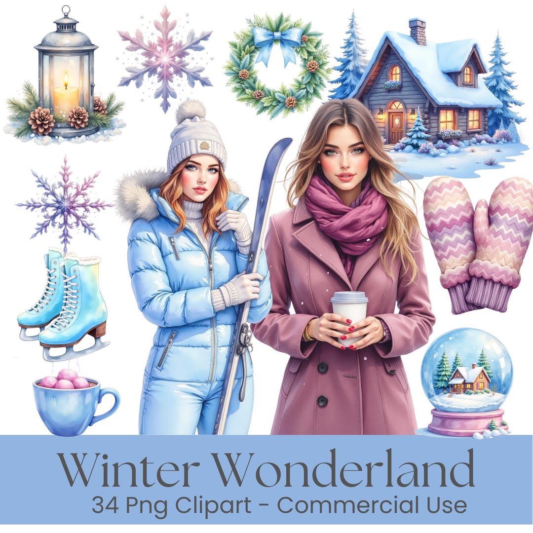 Winter Wonderland Clipart | Cozy Winter Pngs, Snowflakes, Ice Skates ...