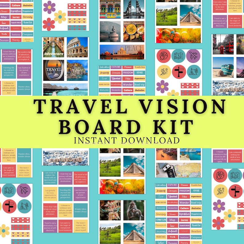Vision Board, Travel Vision Board Kit, Vision Board Printables, Travel ...