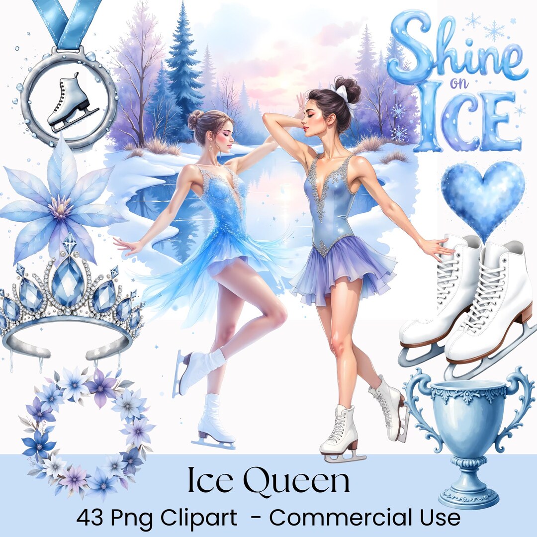Ice Skating Clipart Set • Winter Queen PNG Bundle • Figure Skate Art ...
