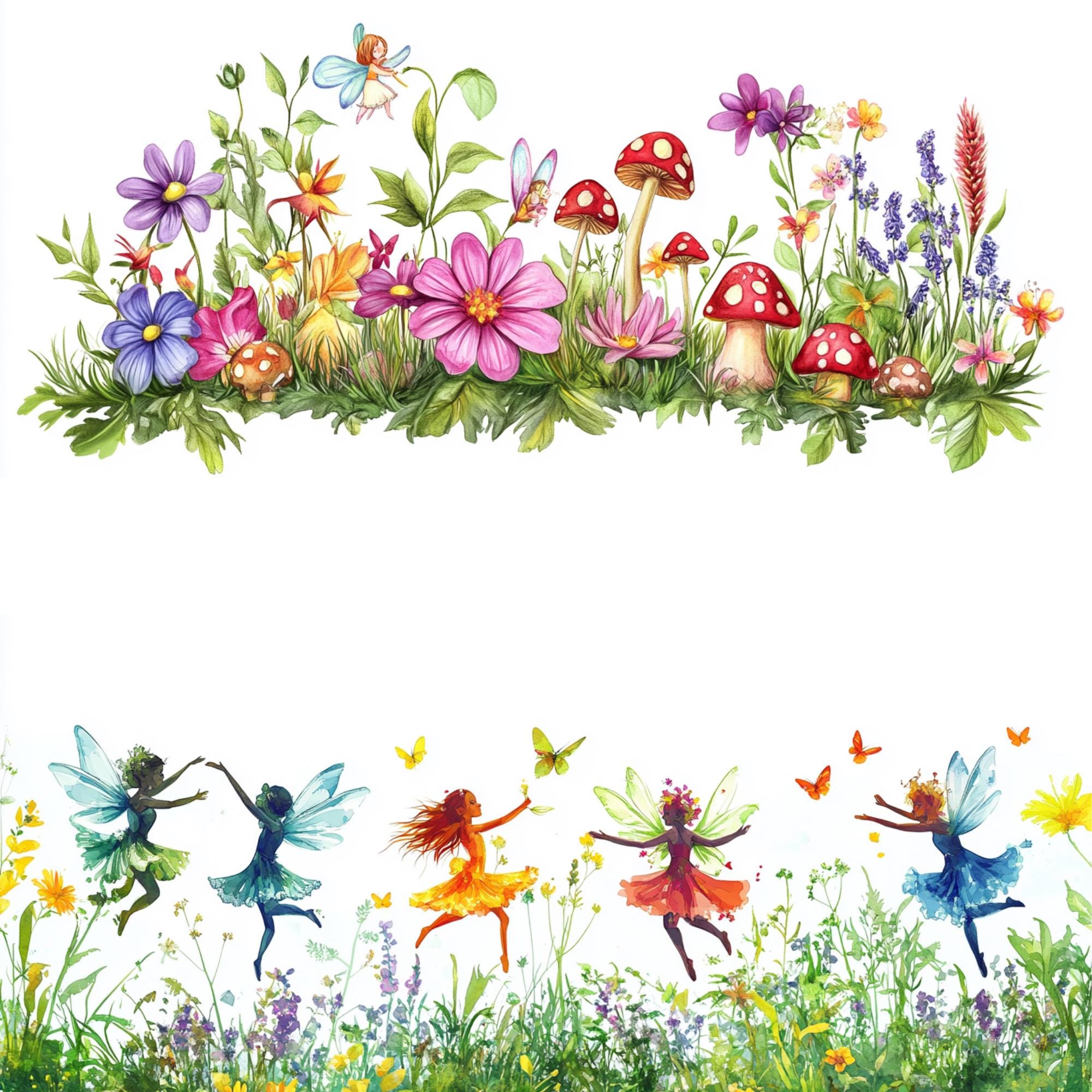 Fairy Garden Clipart Borders , Magical Watercolor Elements for Nursery ...