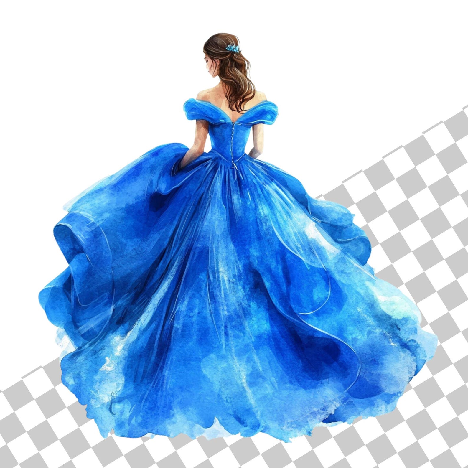 Blue Princess Dress Clipart - Watercolor Princess - Blue Prom Dress ...
