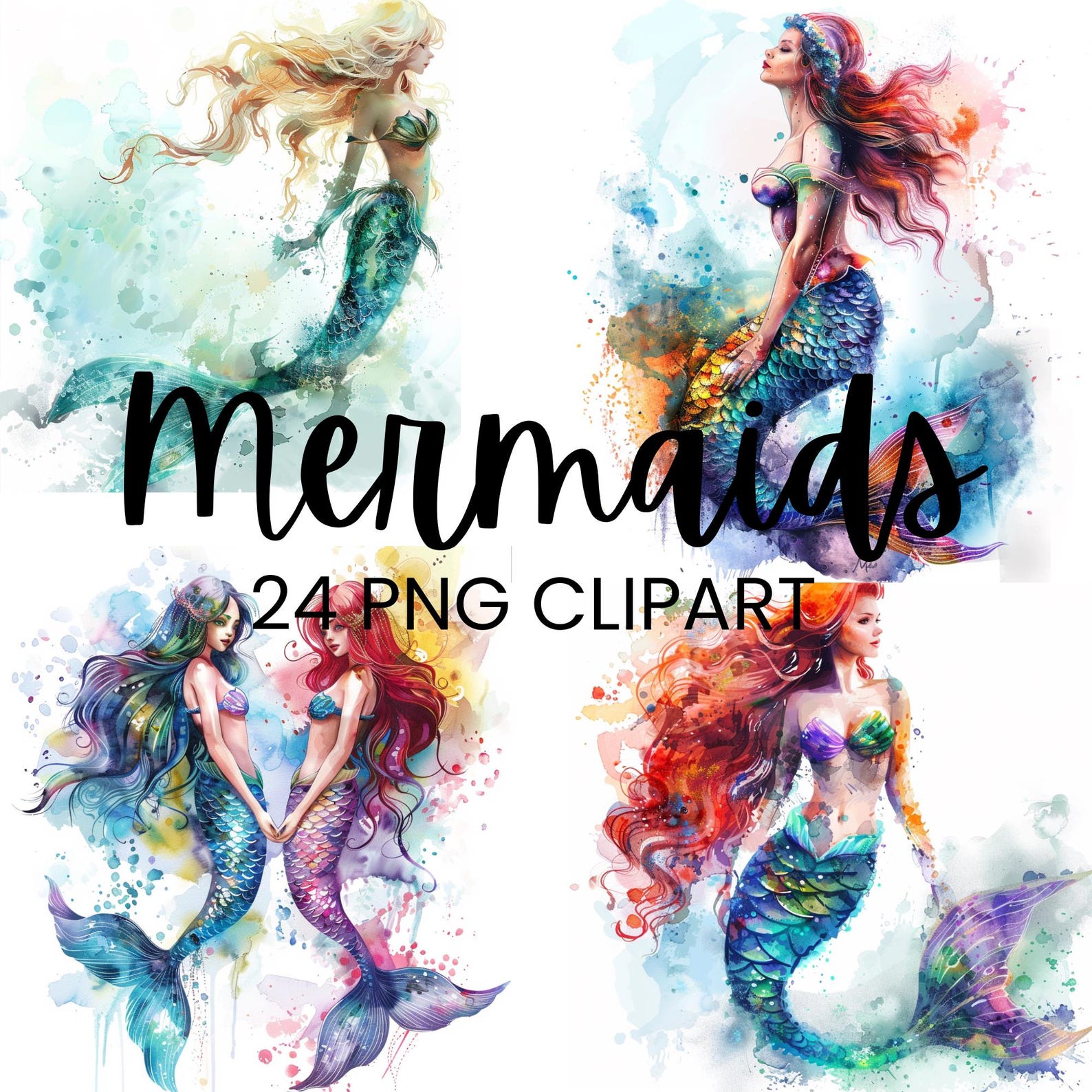 Mermaid Clipart, Mermaids PNG, Watercolor Mermaid Image, Mermaid Tail ...