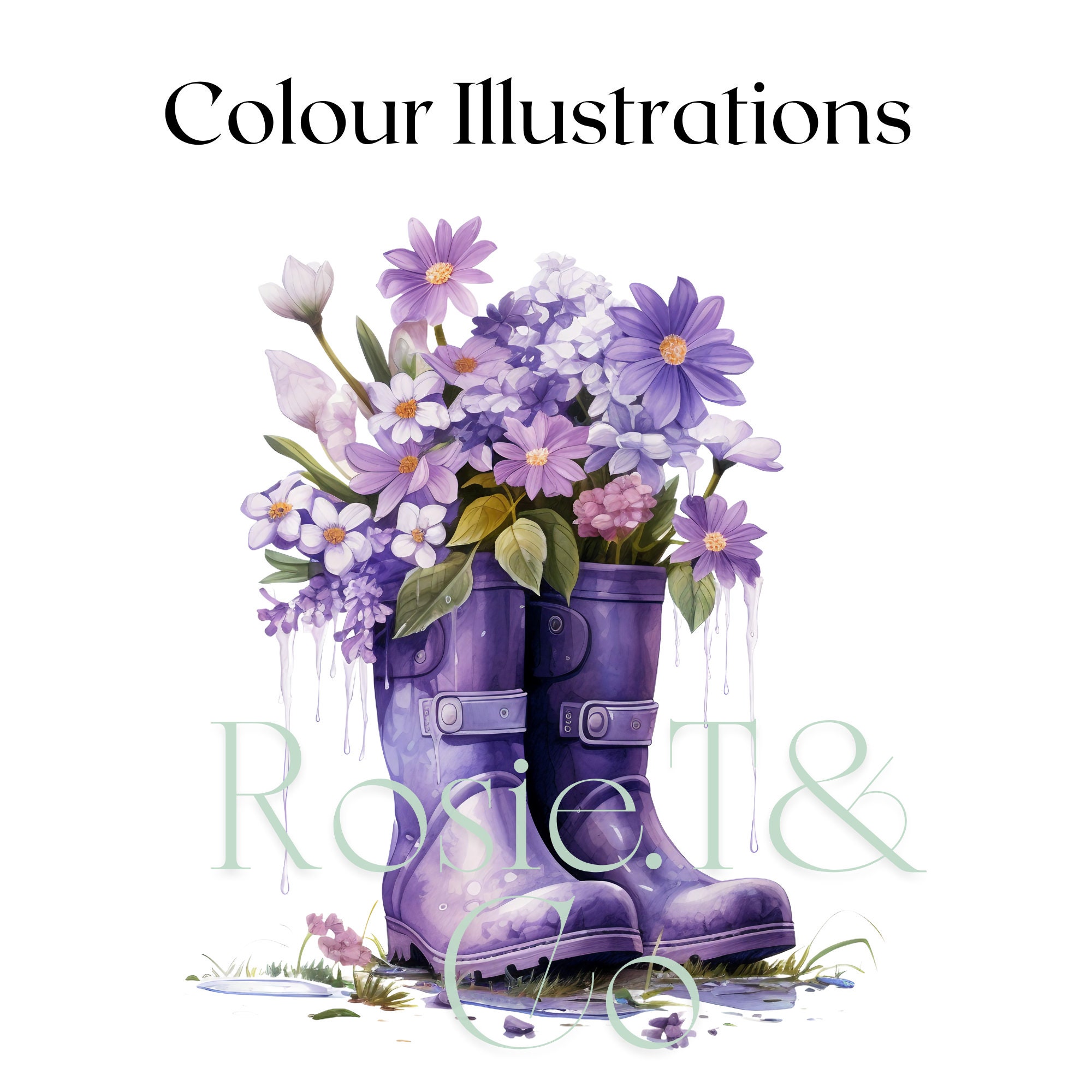Floral Rain Boots Clipart, Flowers Rain Boot Images, Watercolor Clip ...