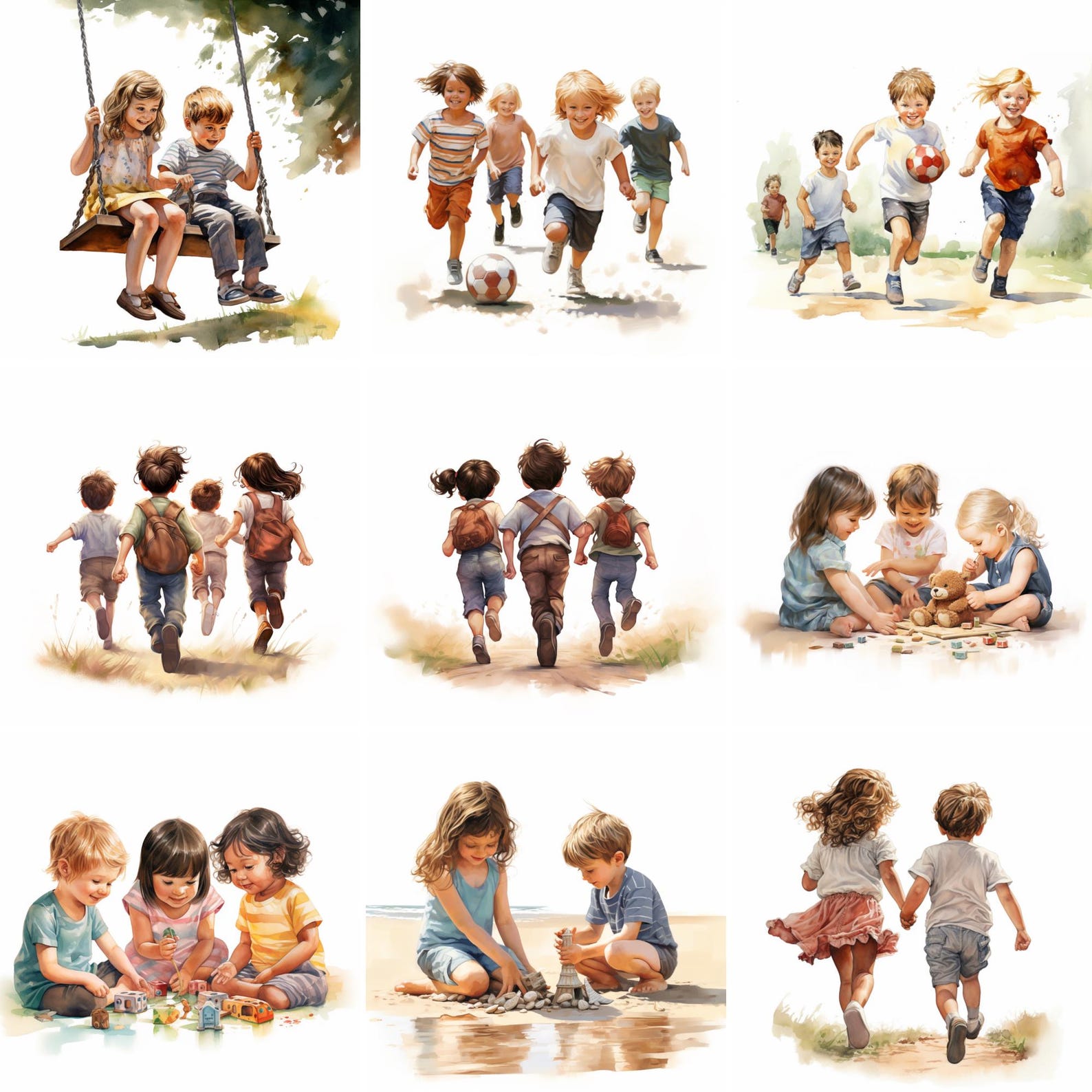 Children Playing Clipart, Watercolor Kids Clipart, Digital Download for ...