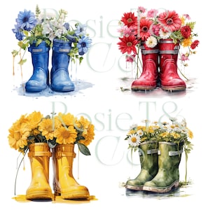 Floral Rain Boots Clipart, Flowers Rain Boot Images, Watercolor Clip ...
