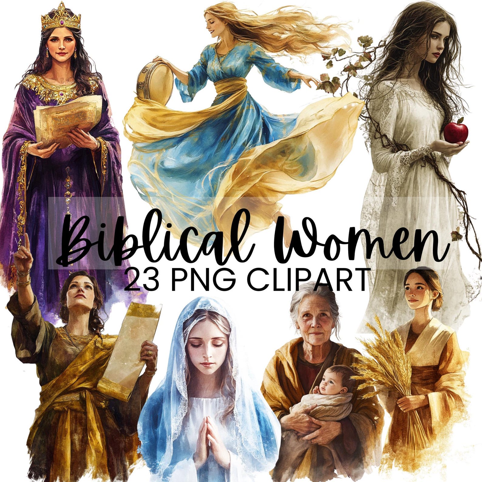 Women of the Bible Clipart, Printable Watercolor Art, Biblical ...