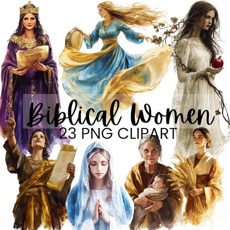 Women of the Bible Clipart, Printable Watercolor Art, Biblical Characters Clipart, Faith Clipart ...
