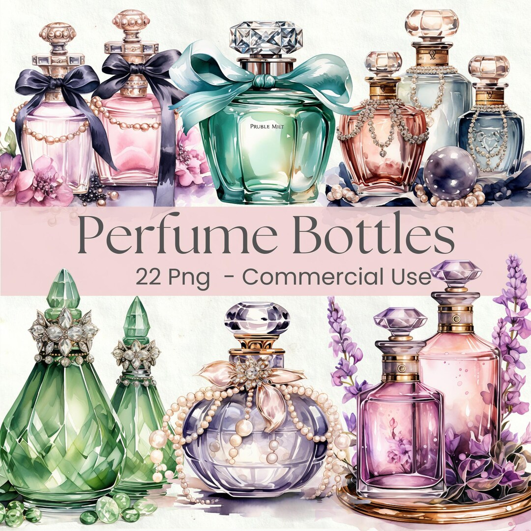 Perfume Bottles Clipart Set, Vintage Floral Pngs, Shabby Chic Ephemera ...