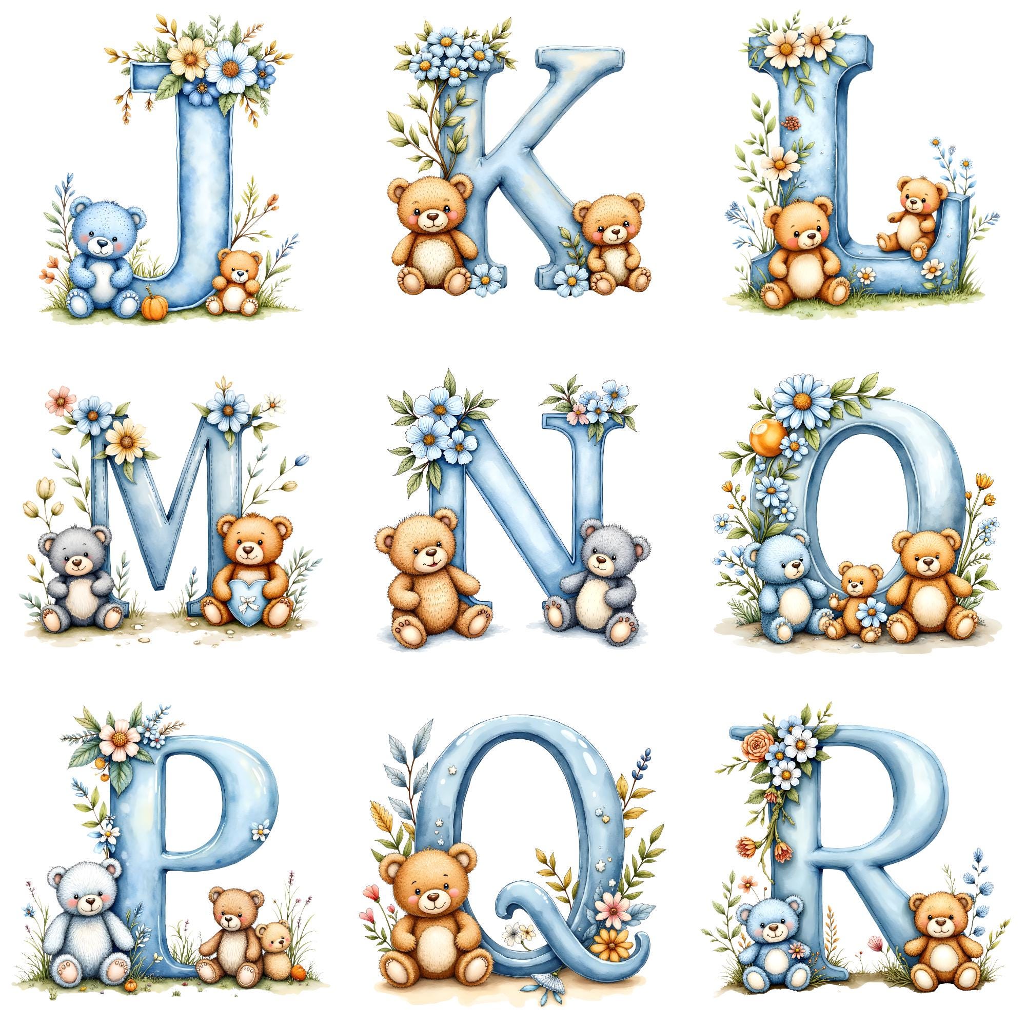 Baby Bear Alphabet Clipart PNG | Teddy Bear Letters A-Z | Nursery ...