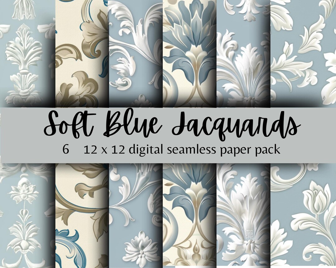 Jacquard Print Digital Paper, Elegant Blue Seamless Pattern for ...