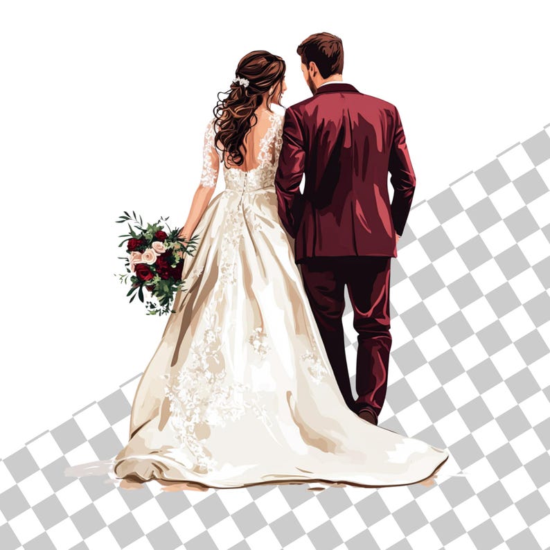 Bride and Groom Back View Clipart Bundle, Wedding Day PNG, Couples ...