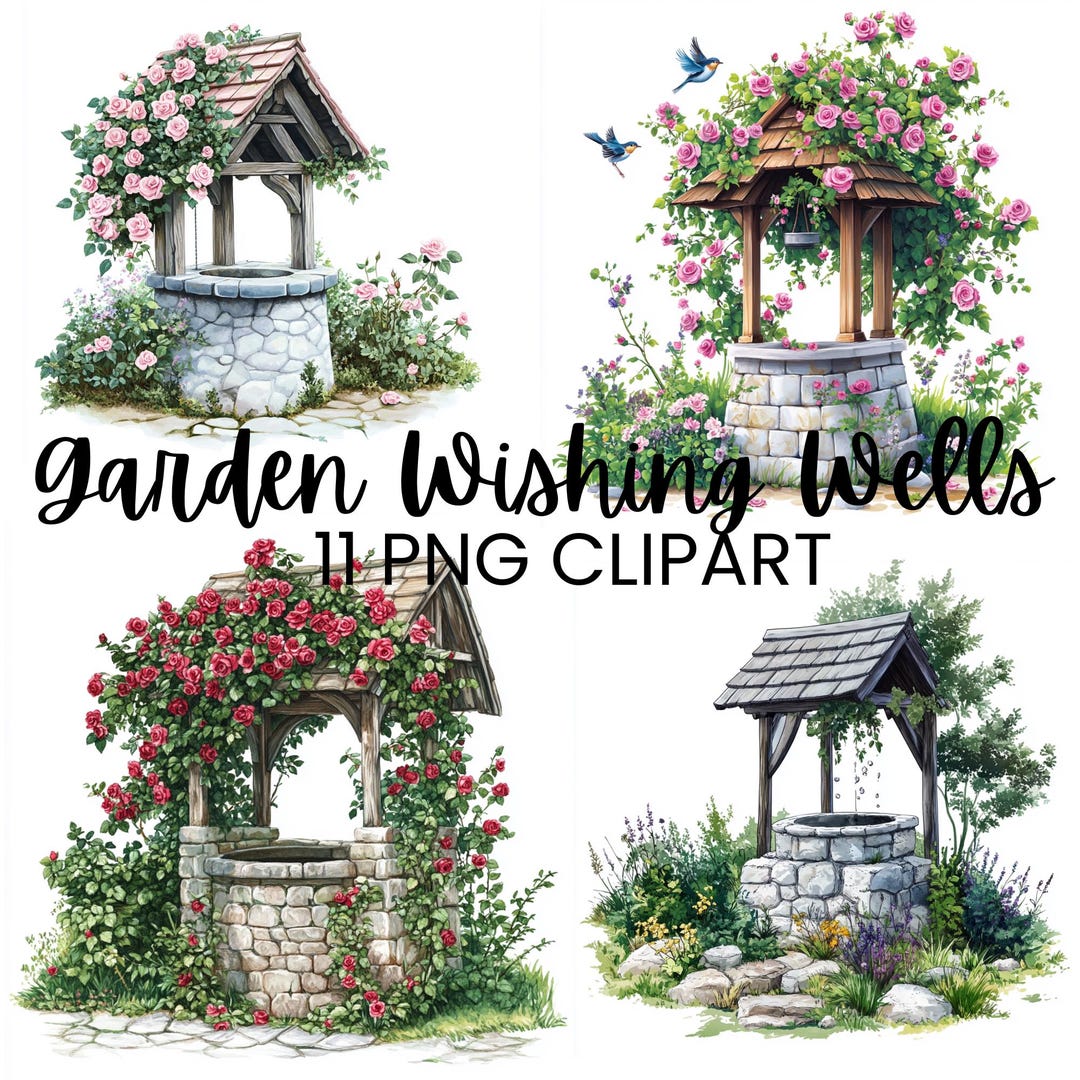 Small Garden Well Clipart, Well Clipart, Cottagecore Clip Art, Wishing ...