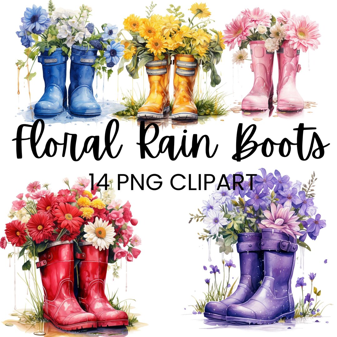 Floral Rain Boots Clipart, Flowers Rain Boot Images, Watercolor Clip ...