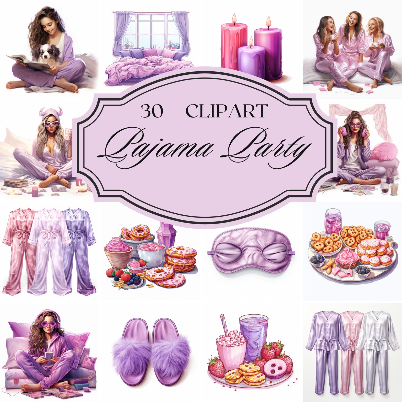 Pajama Party Clipart Slumber Party Clip Art Fashion Girls Illustrations ...