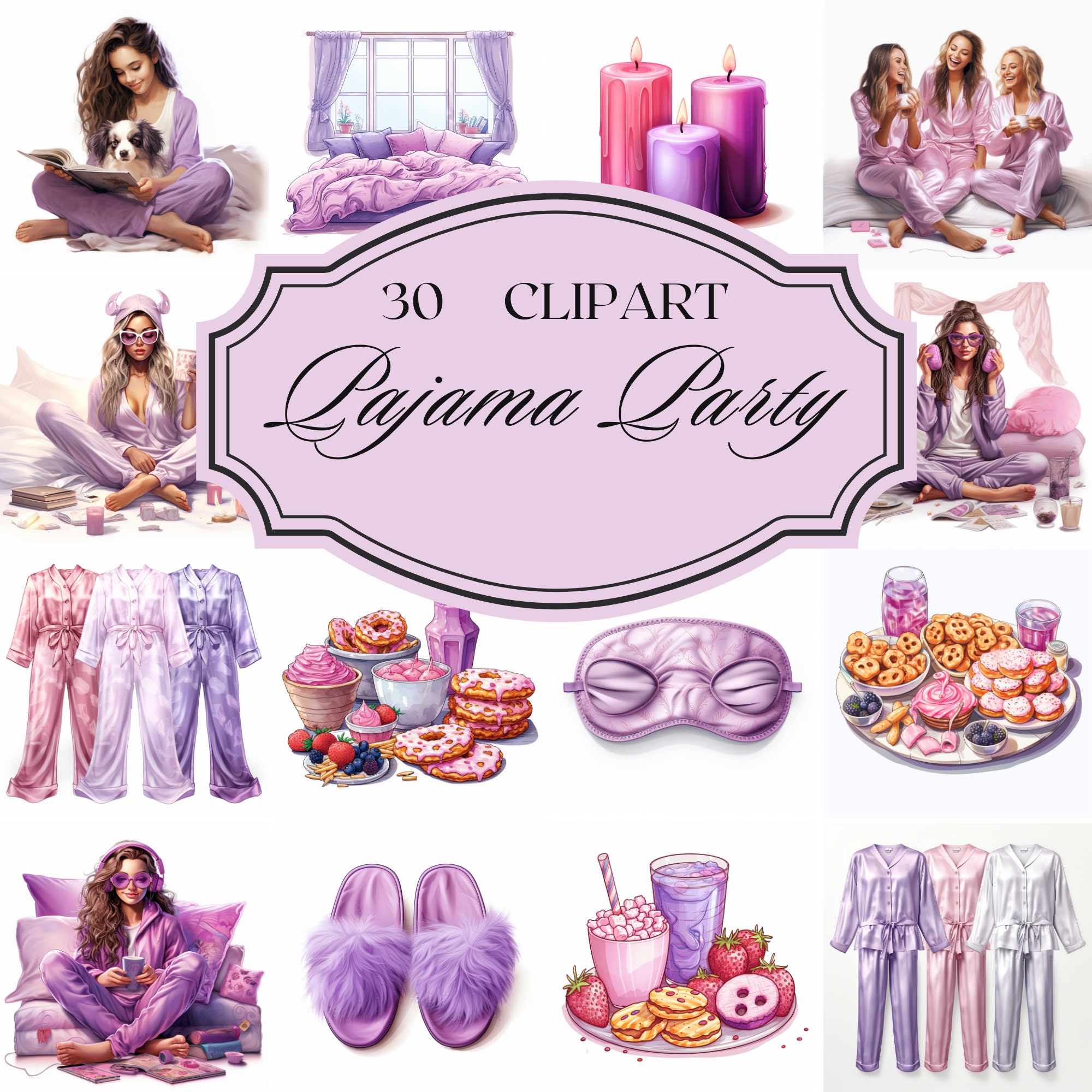 Pajama Party Clipart Slumber Party Clip Art Fashion Girls Illustrations ...