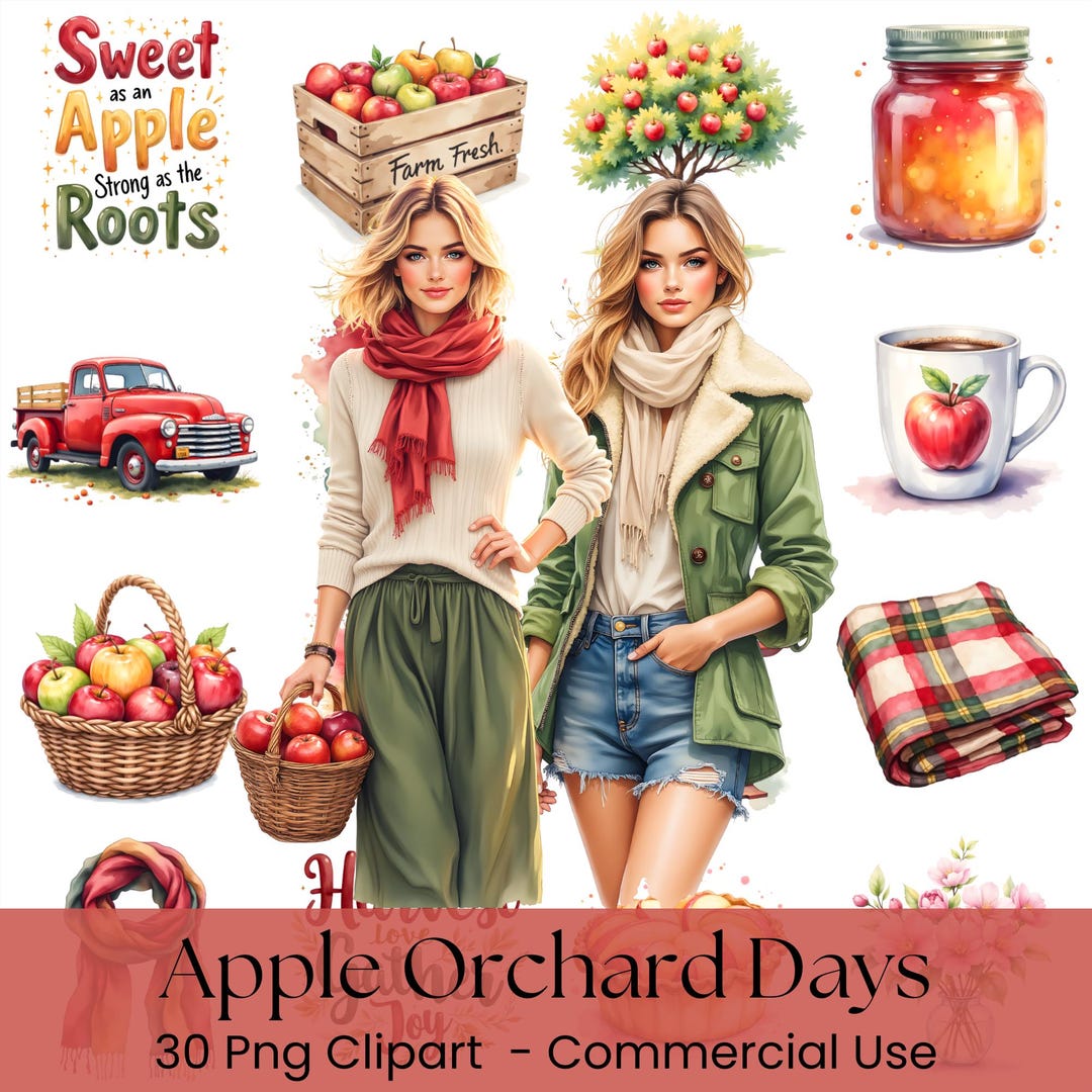 Apple Orchard Clipart, Fall Harvest PNG Bundle, Cozy Autumn Aesthetic ...