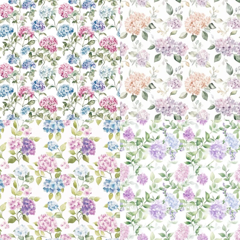 Printable Blue Hydrangea Pattern, Seamless Digital Paper, Wall Art ...