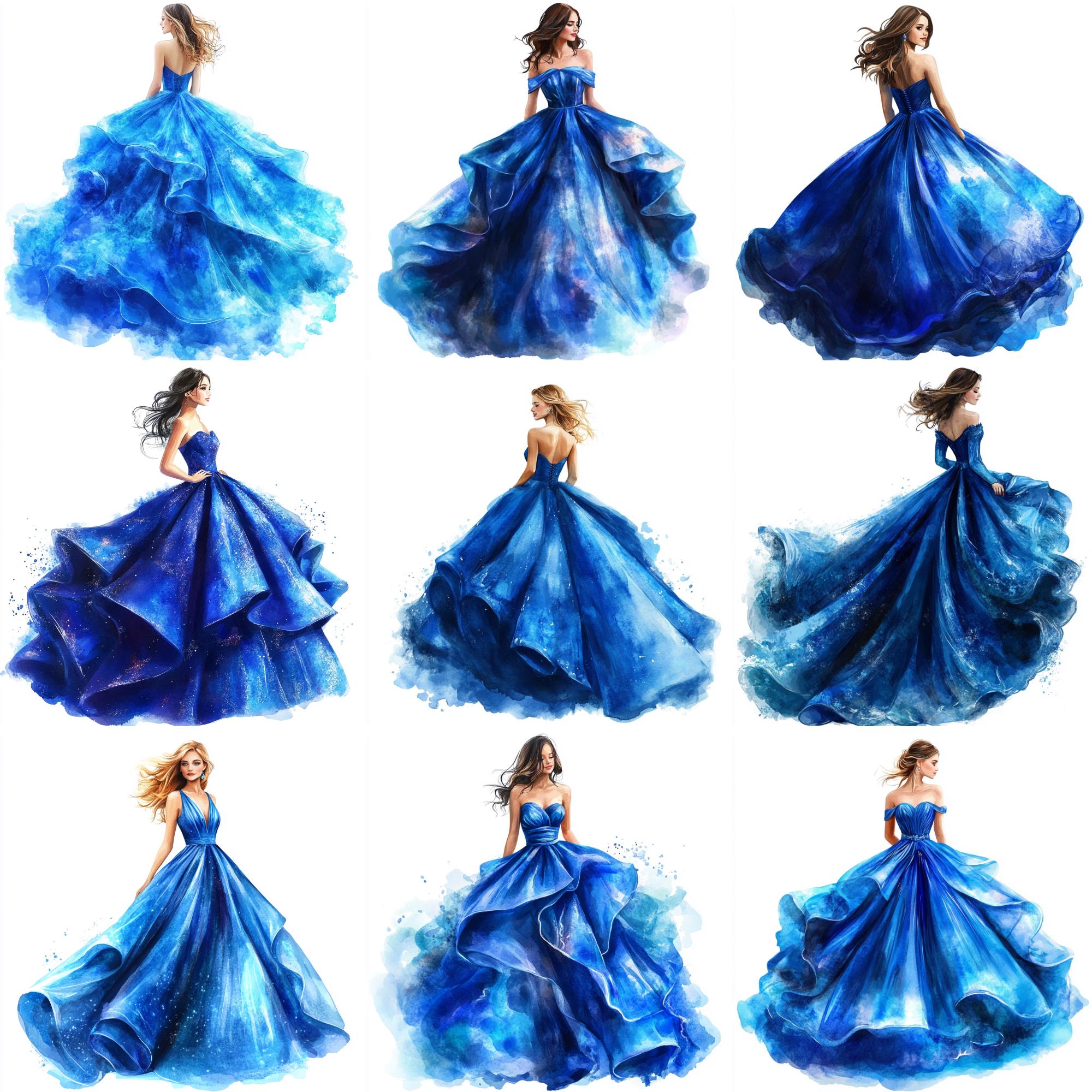 Blue Princess Dress Clipart - Watercolor Princess - Blue Prom Dress ...