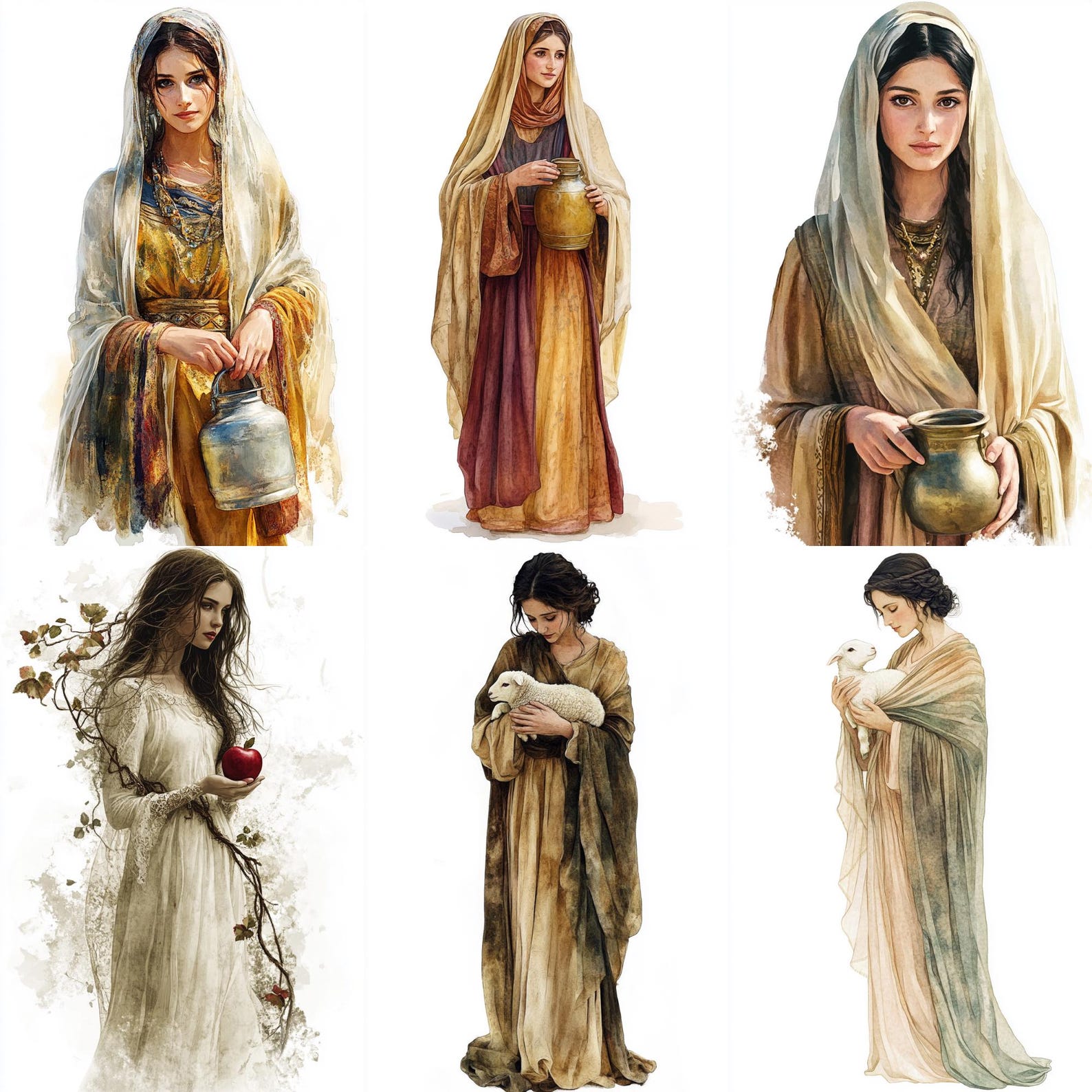 Women of the Bible Clipart, Printable Watercolor Art, Biblical ...